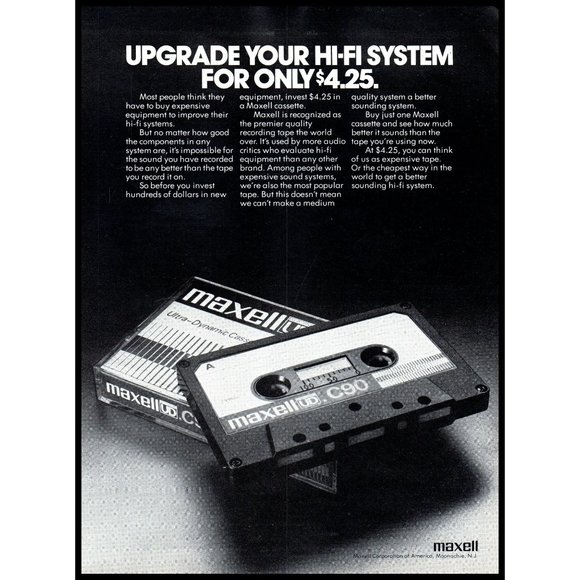 Maxell | Art | 977 Maxell Ultra Dynamic C9 Cassette Tape Vintage Print Ad Audiophile Wall Art ...